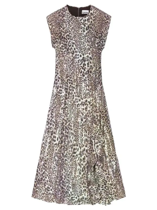 GANNI Leopard-print Midi Dress - White