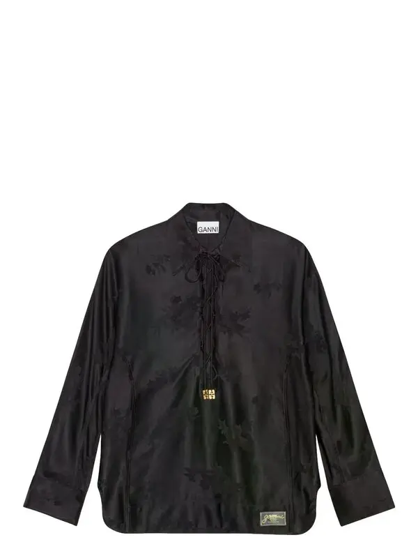 GANNI Floral-jacquard Shirt - Black