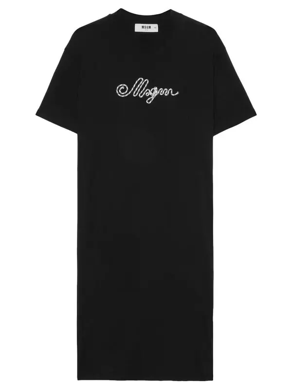 MSGM Logo-embroidered Midi Dress - Black