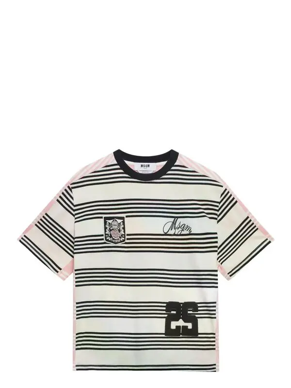 MSGM Panelled Striped T-shirt - Neutrals