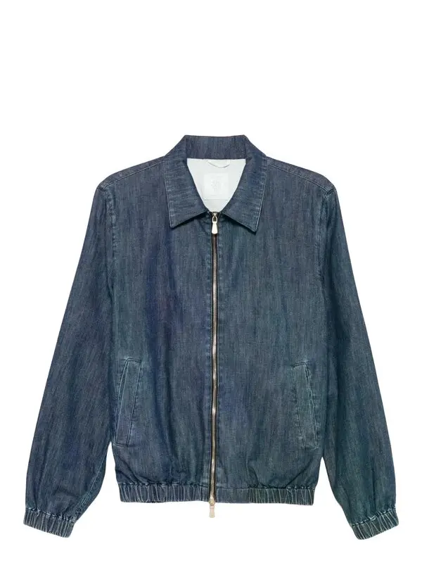 Eleventy Denim Bomber Jacket - Blue