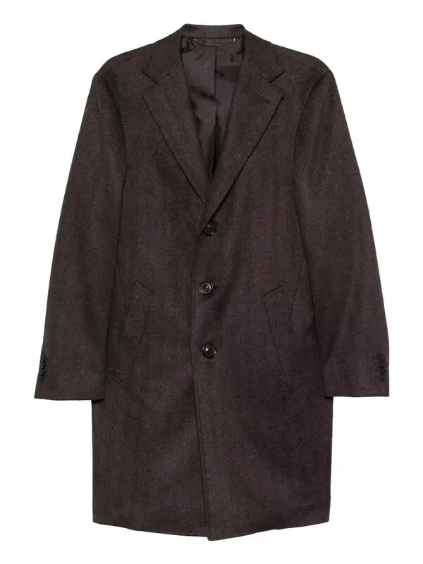 Canali Cashmere Herringbone Coat - Brown
