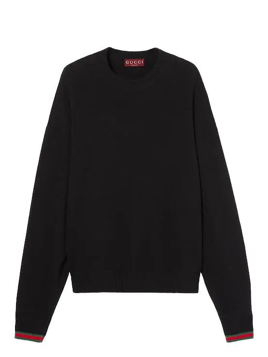 Gucci Cashmere Wool Sweater With Web Trim - Black
