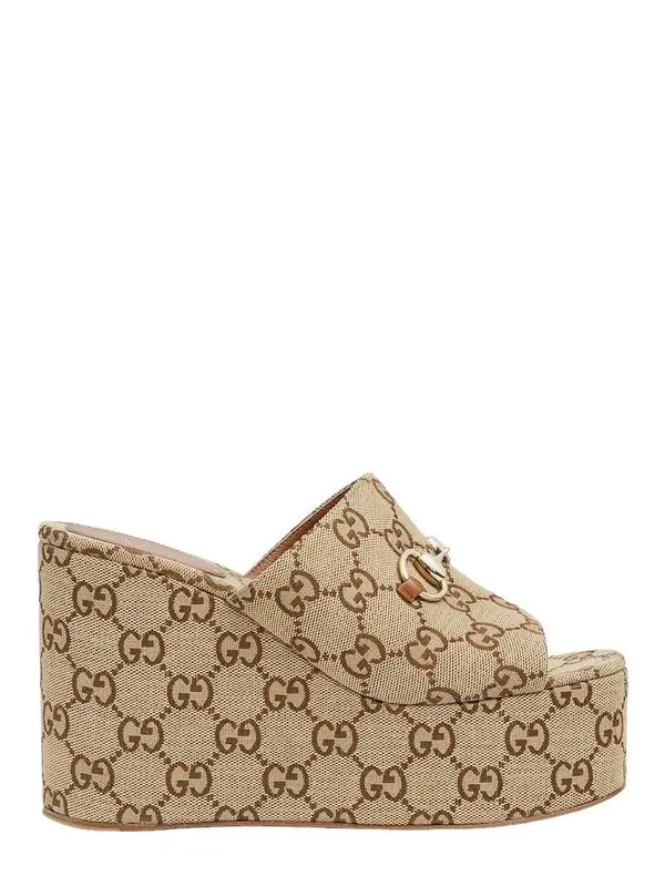 Gucci Horsebit Wedge Sandal - Beige