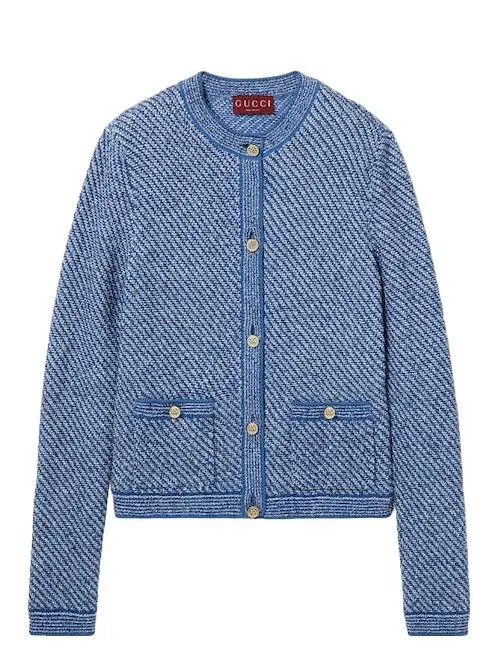 Gucci Fine Cotton Crewneck Cardigan - Blue