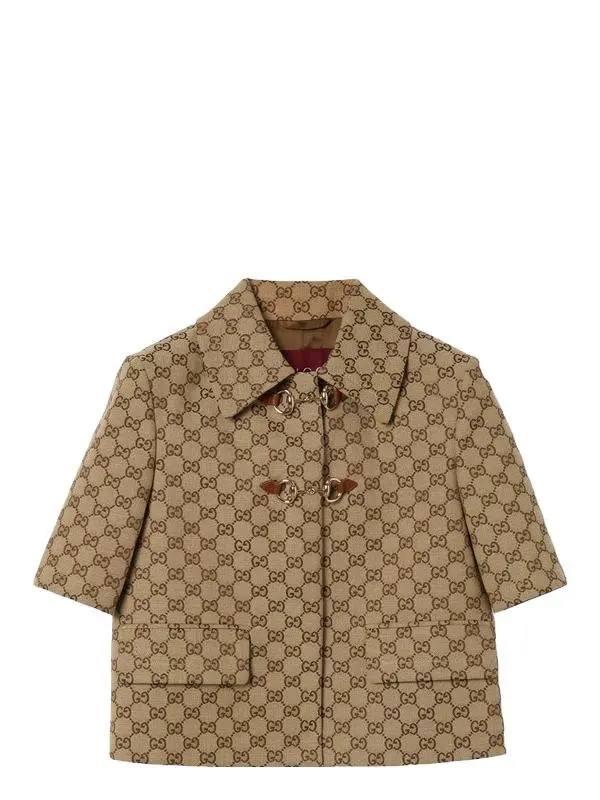 Gucci Gg Canvas Jacket With Horsebit - Brown