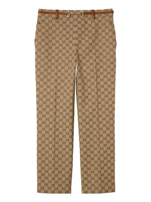 Gucci Gg Canvas Pants With Horsebit Buckle - Brown