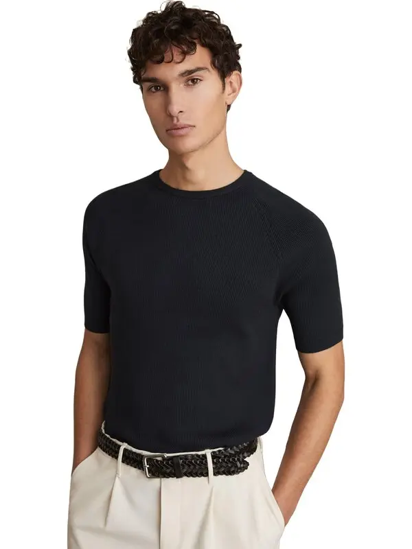 REISS Amigo Ribbed Knit Crew T-shirt - Navy