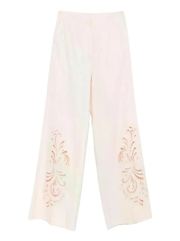 TWINSET Wide Leg Trousers With Floral Embroidery - Pink