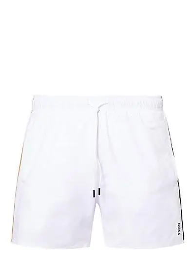BOSS Iconic Stripe-trim Swim Shorts - White
