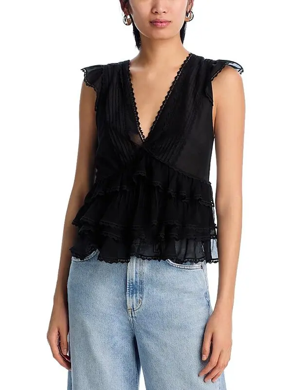 Alice + Olivia Blanche Lace Trim Top - Black