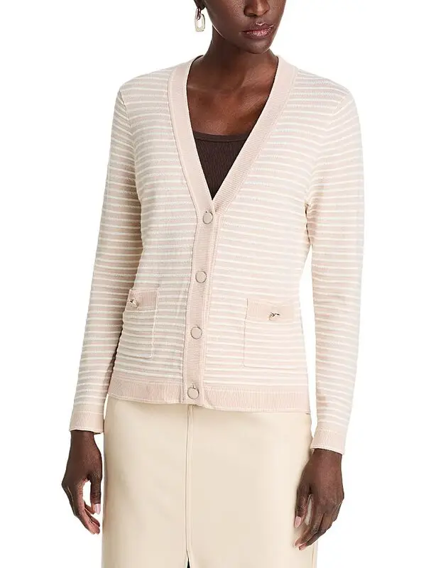 T Tahari Striped Cardigan - Pearl Drop