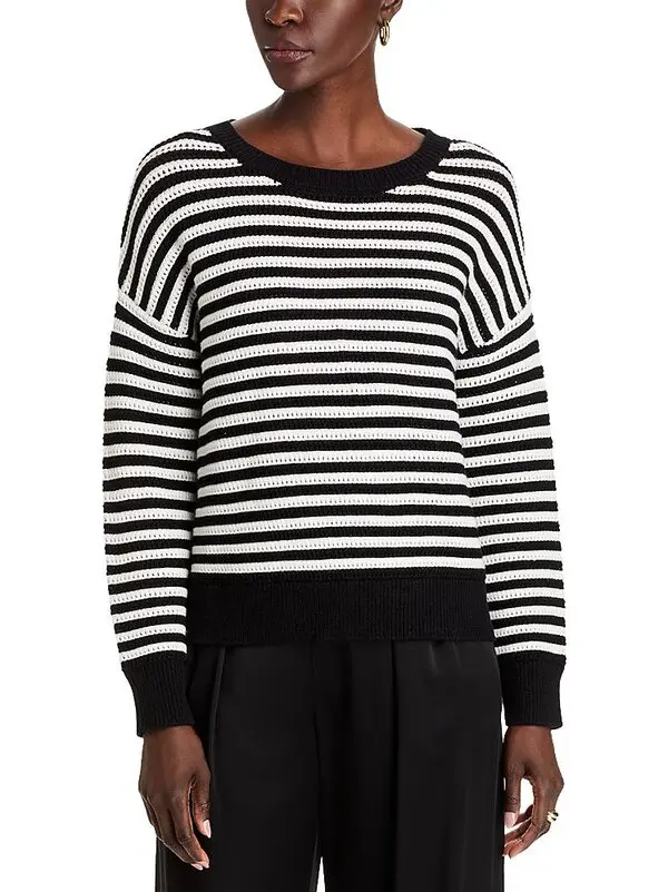 T Tahari Striped Crewneck Sweater - Black/white