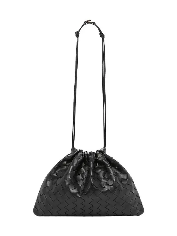 Bottega Veneta Intrecciato Leather Shoulder Bag - Black/gold