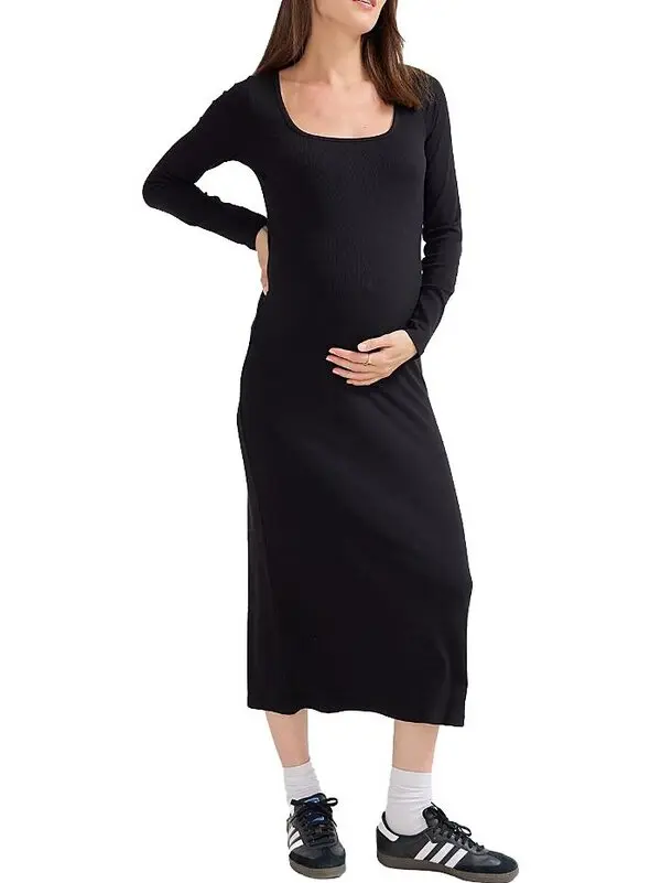 Hatch Collection Long Sleeve Rib Maternity Maxi Dress - Black
