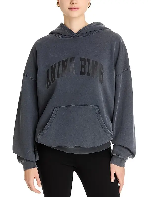 ANINE BING Harvey Hooded Sweatshirt - Washed Black