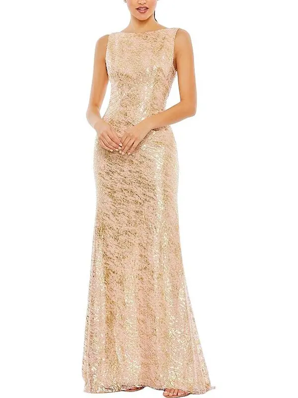 Mac Duggal Sleeveless High Neck Sequin Gown - Blush