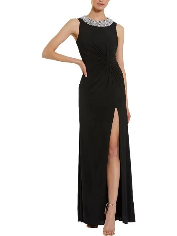Mac Duggal Jersey Beaded Neck Gown - Black