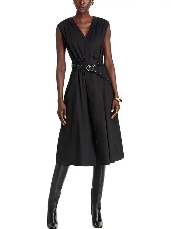 Michael Kors Poplin Belted Midi Dress - Black