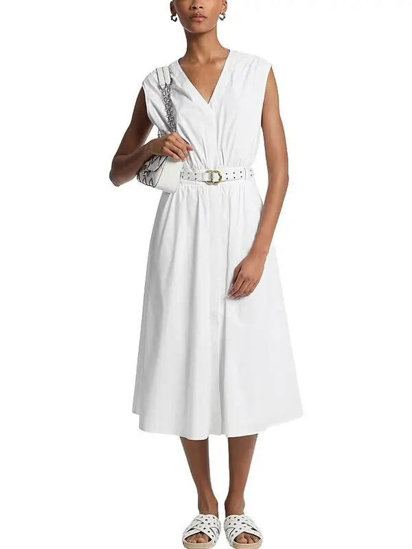 Michael Kors Poplin Belted Midi Dress - White