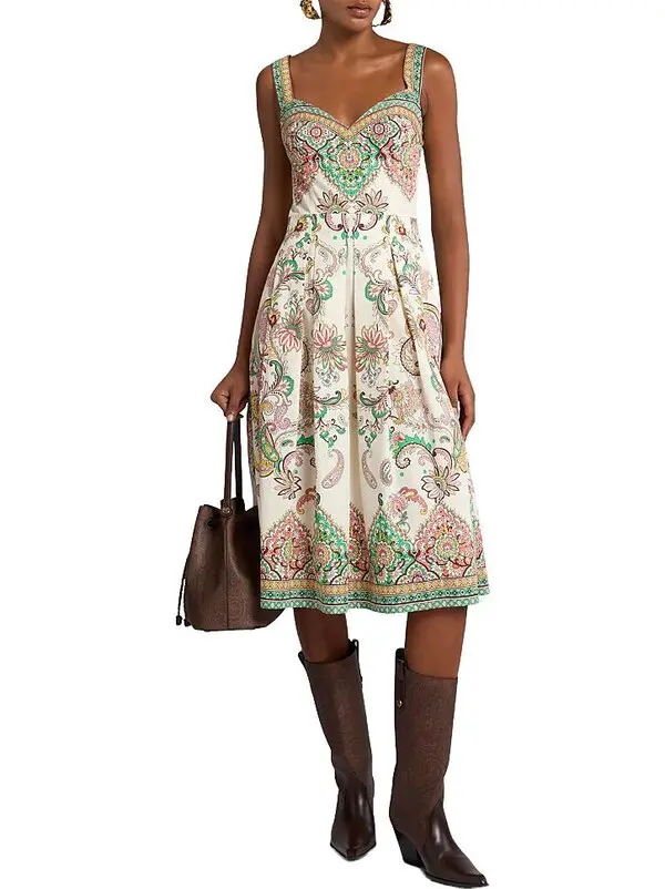 Etro Printed Sweetheart Midi Dress - Print On White