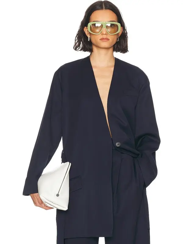Attico Long Virgin Wool Coat - Navy Blue