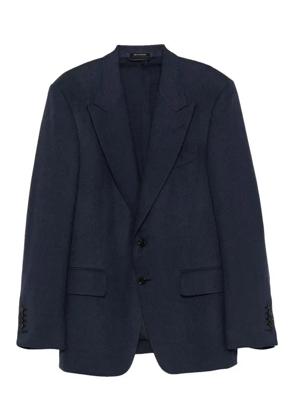 TOM FORD Basket Weave Shelton Wool Jacket - Blue
