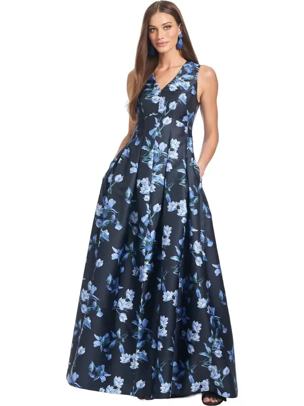 Sachin & Babi Brooke Printed Mikado Gown - Poseidon Venetian Petal