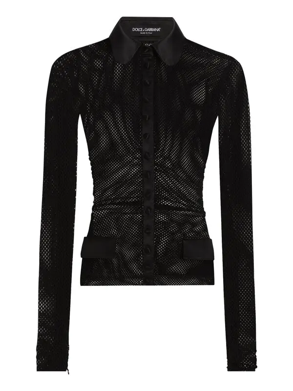 Dolce & Gabbana Mesh Shirt Jacket With Draping - Black