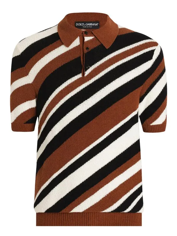 Dolce & Gabbana Short-sleeved Cotton Polo-shirt With Striped Inlay - Multicolor