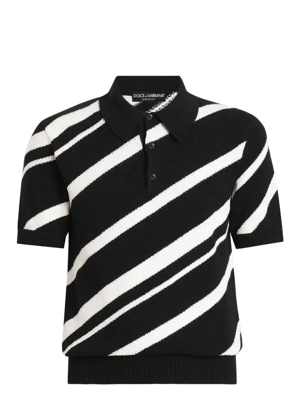 Dolce & Gabbana Short-sleeved Cotton Polo-shirt With Striped Inlay - Multicolor
