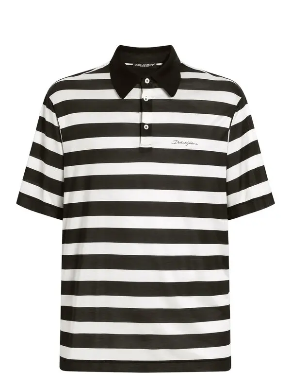 Dolce & Gabbana Short-sleeved Silk Jersey Polo-shirt With Striped Print - Multicolor