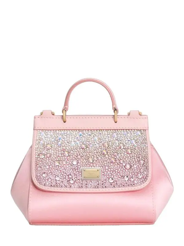Dolce & Gabbana Satin Sicily Crossbody Bag With Rhinestones - Pink