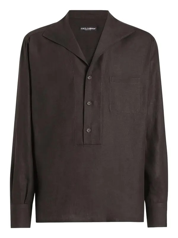 Dolce & Gabbana Three-button Long-sleeved Linen Shirt - Brown