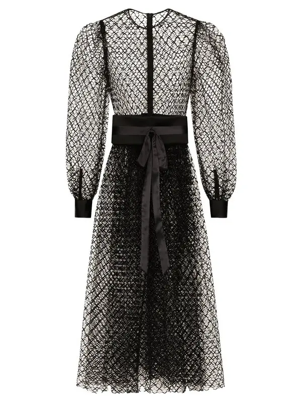 Dolce & Gabbana Calf-length Mesh Dress With Belt - Black