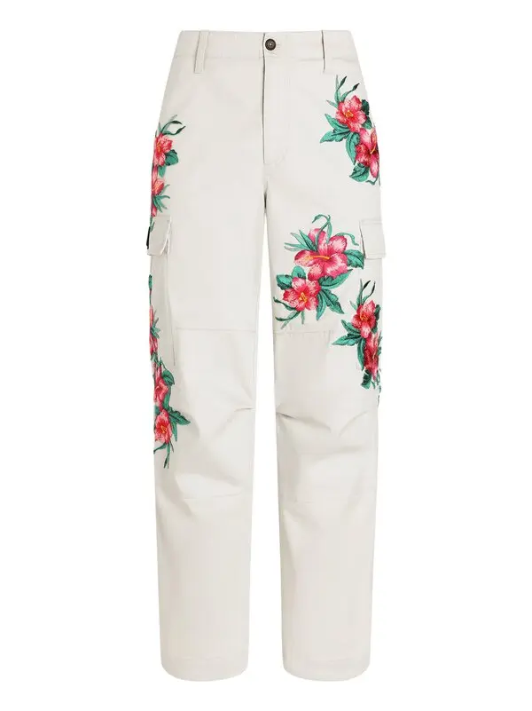 Dolce & Gabbana Cotton Gabardine Cargo Pants With Floral Embroidery - Beige