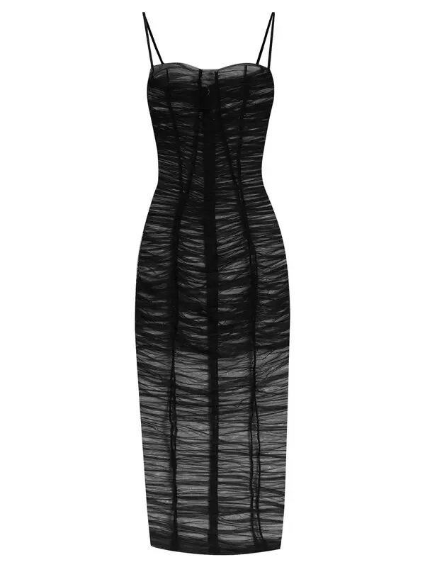 Dolce & Gabbana Tulle Draped Calf-length Slip Dress - Black