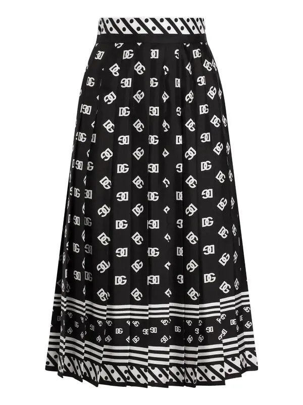 Dolce & Gabbana Pleated Silk Twill Skirt - Black