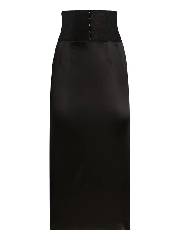 Dolce & Gabbana Stretch Satin Calf-length Skirt With Belt Detail - Black