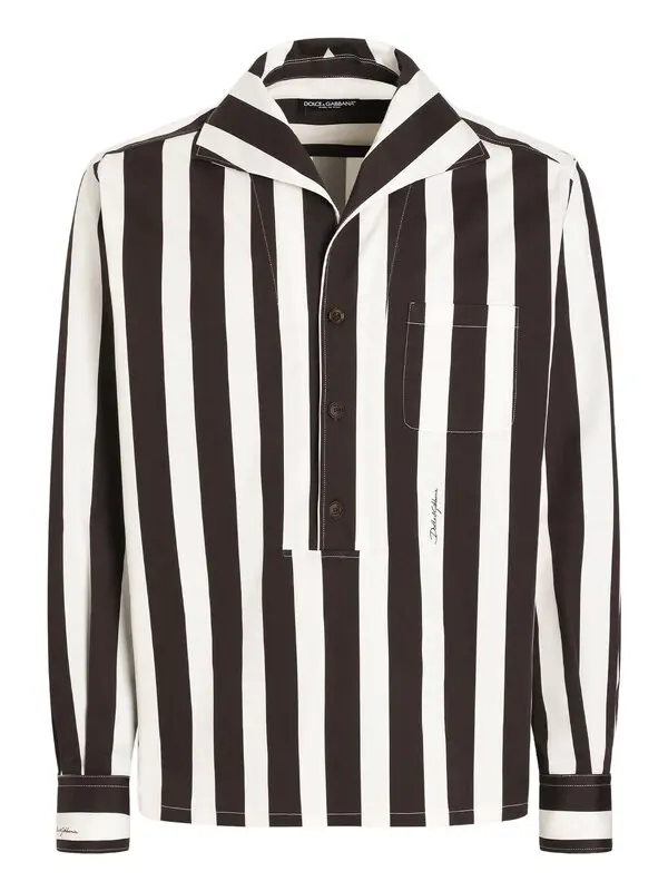 Dolce & Gabbana Three-button Long-sleeved Shirt In Striped Cotton Drill - Multicolor