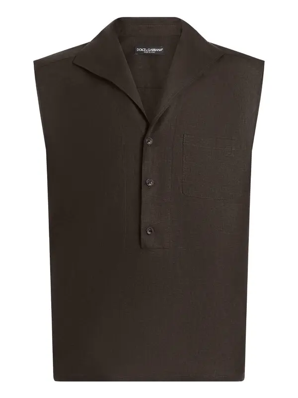 Dolce & Gabbana Three-button Sleeveless Linen Shirt - Brown