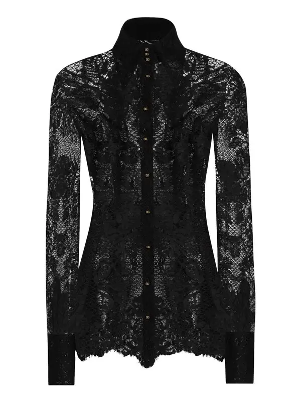 Dolce & Gabbana Floral Lace Shirt With Scalloping - Black
