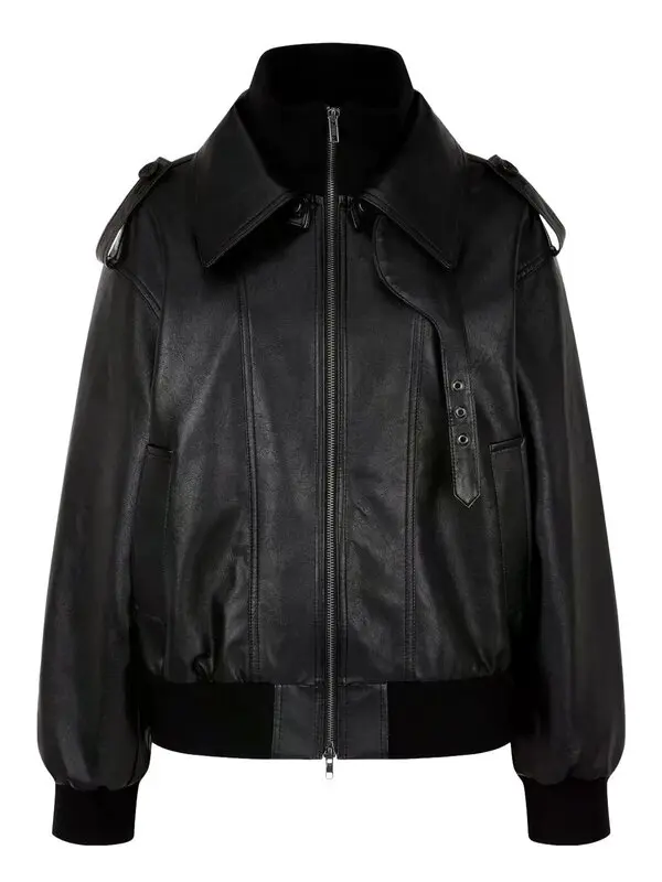 STUDIO TOMBOY Faux Leather Bomber Jacket - Black