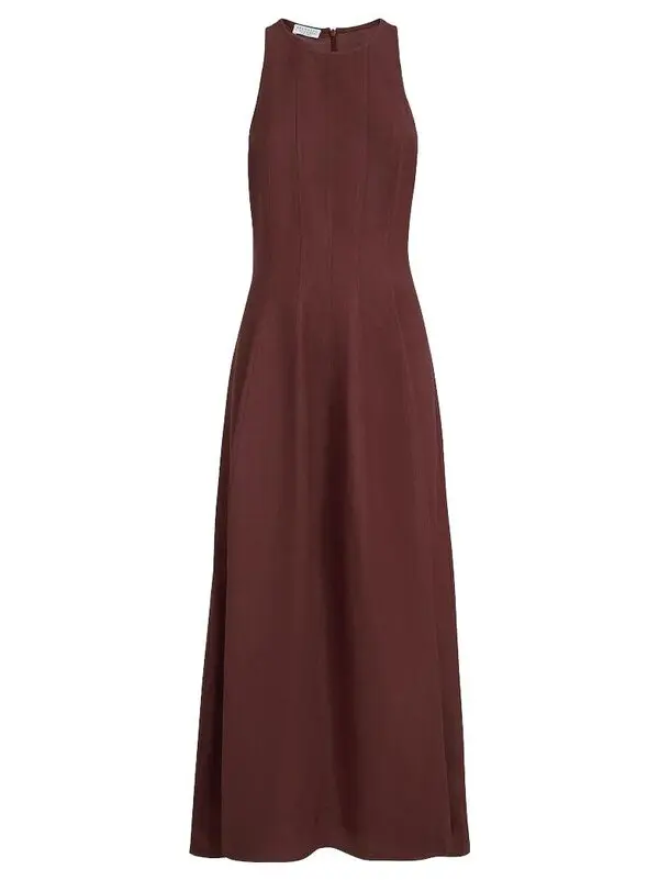 Brunello Cucinelli Viscose And Linen Twill Dress - Bordeaux