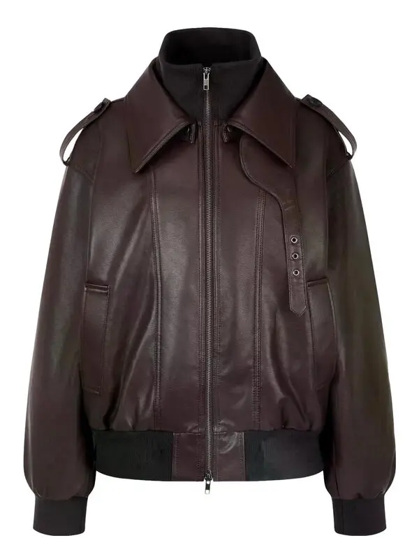 STUDIO TOMBOY Faux-leather Bomber Jacket - Brown