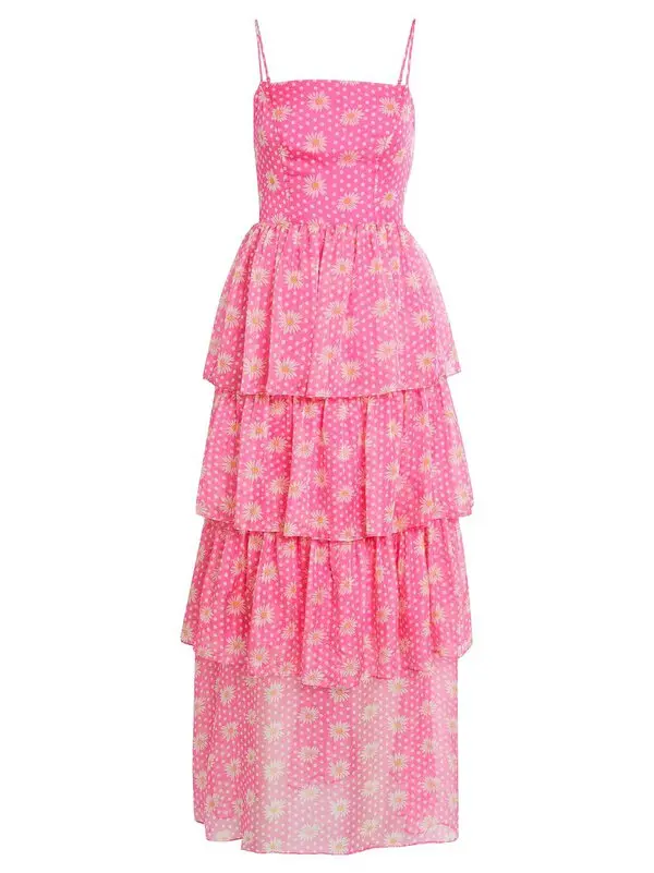 HVN Rebekah Tiered Maxi Dress - Pink
