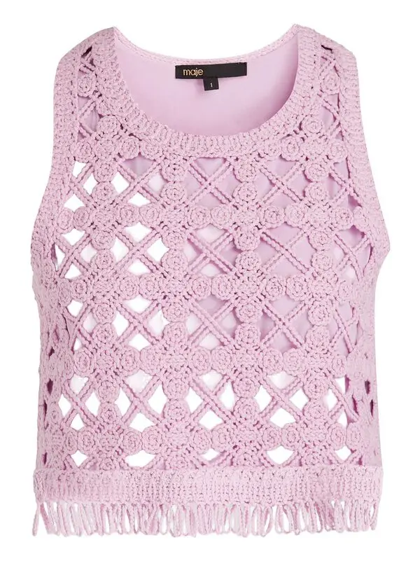 Maje Cropped Fringed Crocheted Cotton Top - Lilac