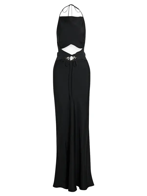 Bec & Bridge Naomi Chiffon-paneled Twill Halterneck Maxi Dress - Black