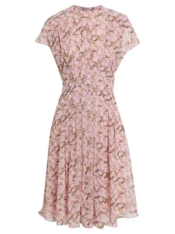 MIKAEL AGHAL Pleated Floral-print Chiffon Dress - Baby Pink