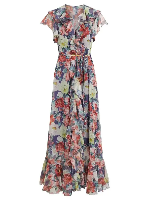 MIKAEL AGHAL Ruffled Floral-print Chiffon Maxi Dress - Blue